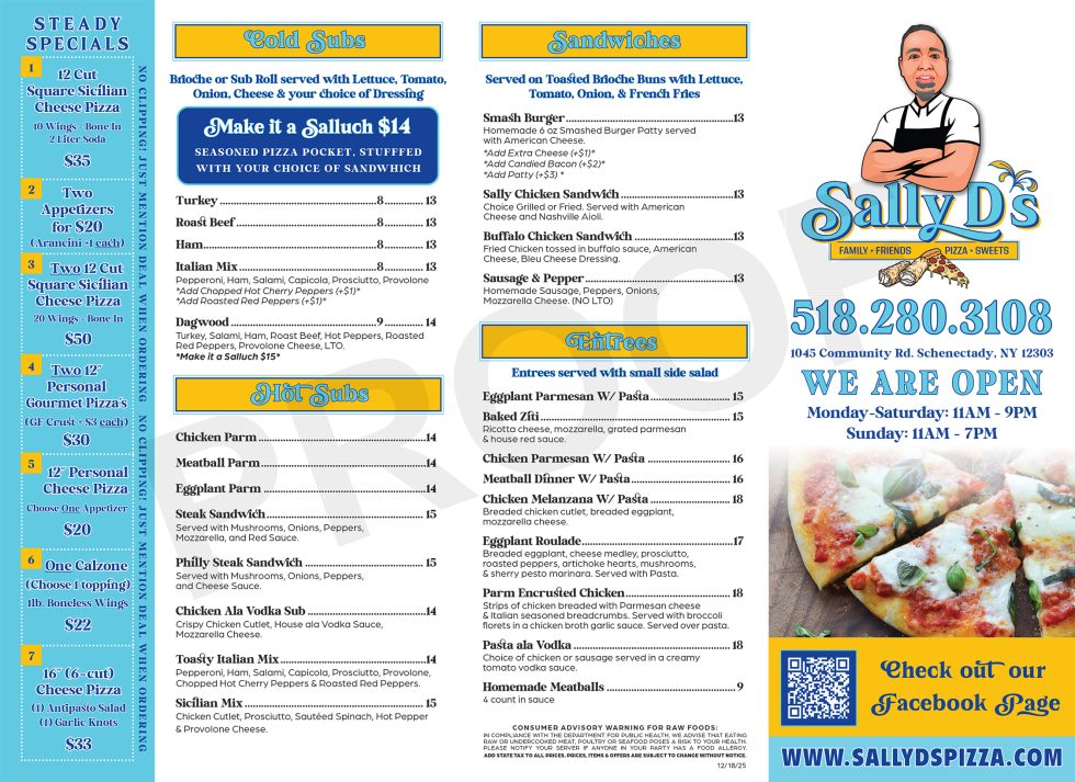 Menu | Sally D's Pizza Rotterdam